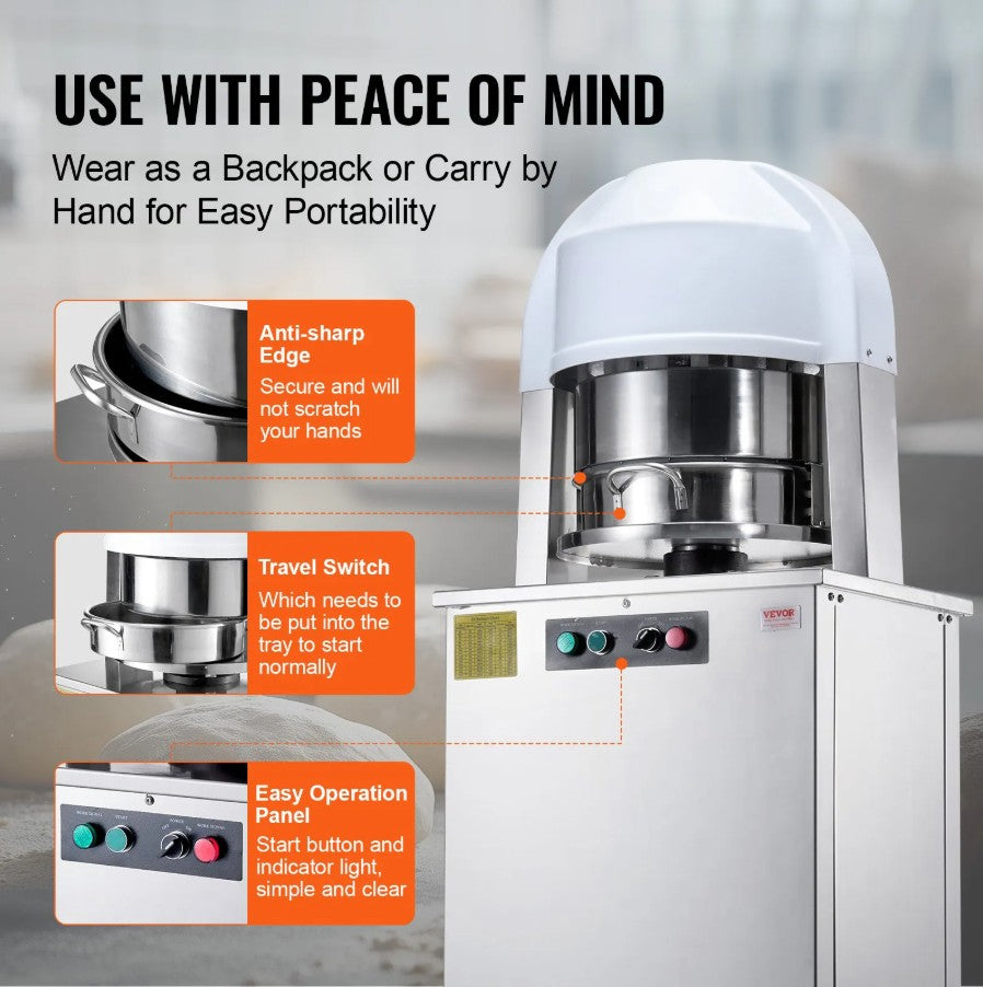 Vevor Electric Dough Divider 20 Equal Portions Automatic Press Cutter ...