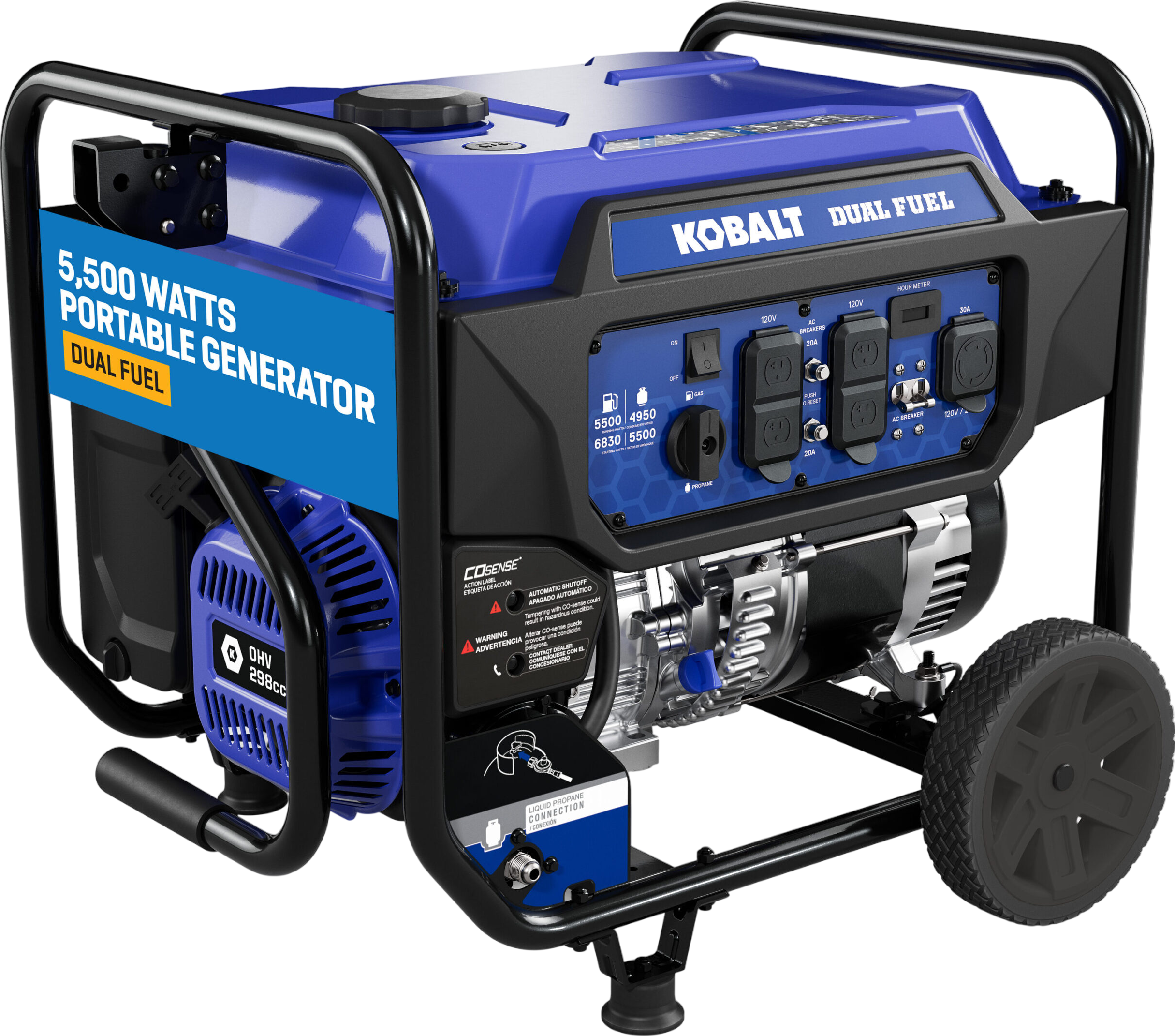 Kobalt KPG0100 5500W/6830W Generator Dual Fuel Gas Propane with CO Sen ...