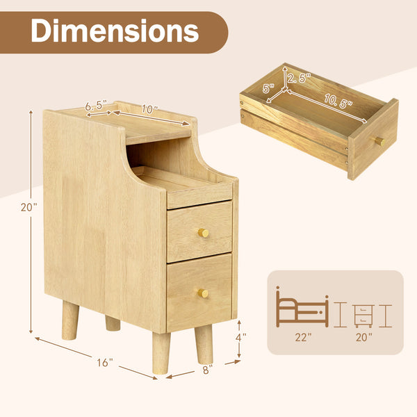 Costway Set of 2 Solid Wood Night Side Tables w/ Pull-Out Tray 2 Drawe ...