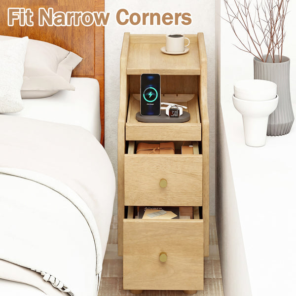 Costway Set of 2 Solid Wood Night Side Tables w/ Pull-Out Tray 2 Drawe ...