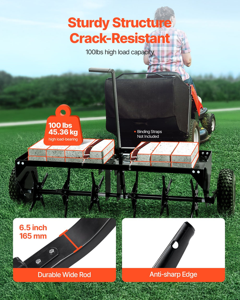 Vevor Tow Behind Lawn Plug Aerator 40" with 3" Spikes 100 Lb Capacity – FactoryPure