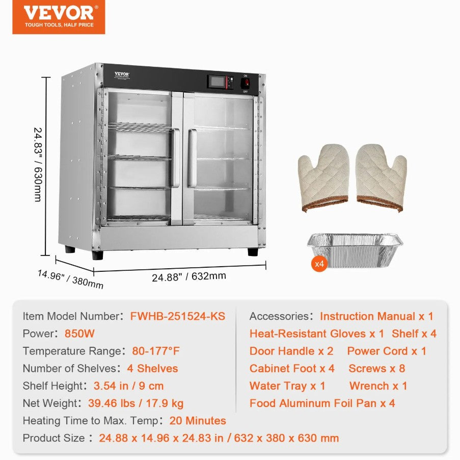 Vevor Hot Box Food Warmer 4-Tier 850W Double Door Stainless Steel with ...