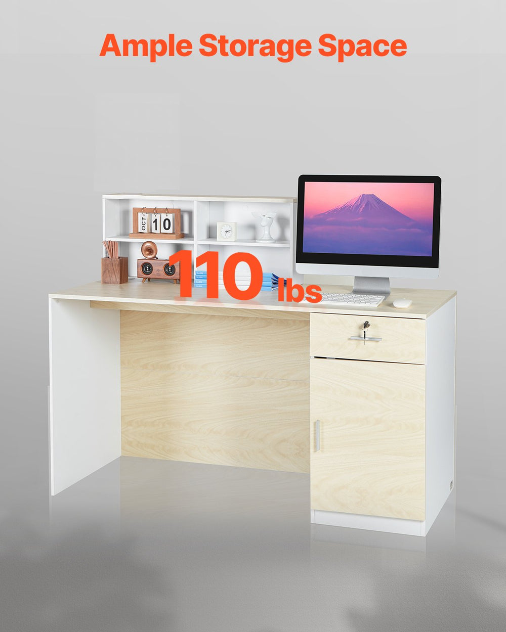 Vevor Reception Desk 55" Rectangular MDF Counter with Lockable Drawer ...