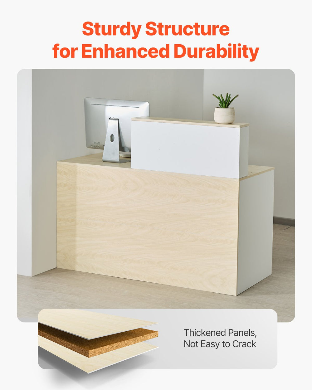 Vevor Reception Desk 55" Rectangular MDF Counter with Lockable Drawer ...