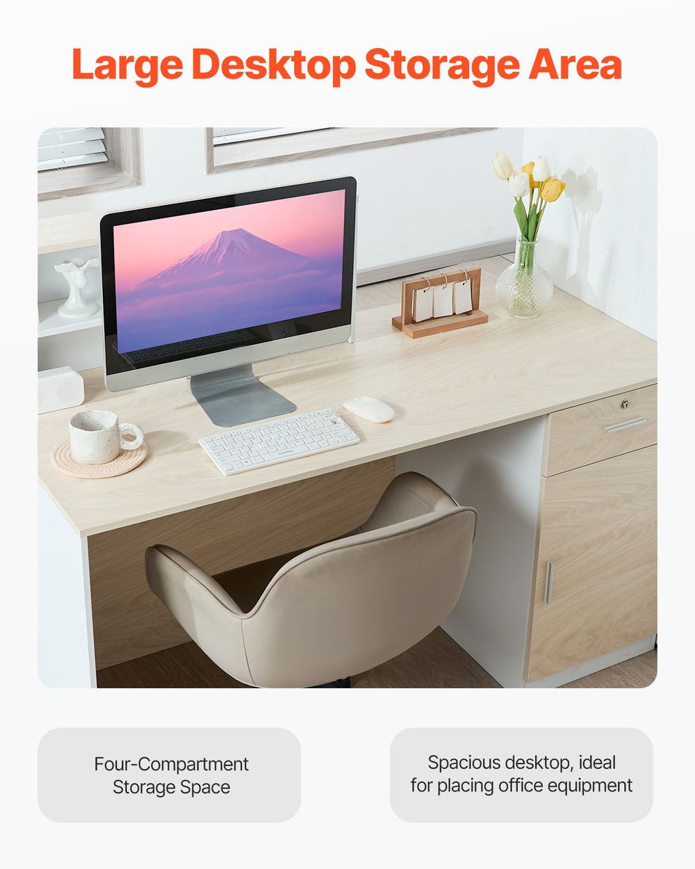 Vevor Reception Desk 55" Rectangular MDF Counter with Lockable Drawer ...