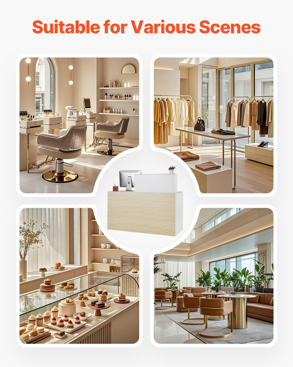 Vevor Reception Desk 55" Rectangular MDF Counter with Lockable Drawer ...