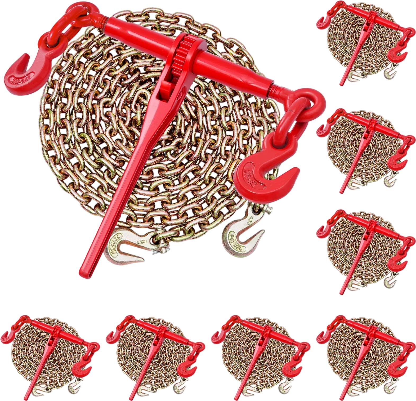 Vevor Ratchet Load Binder 8 Sets 3/8" x 10 ft. G80 Chains 9200 lbs. Wo ...