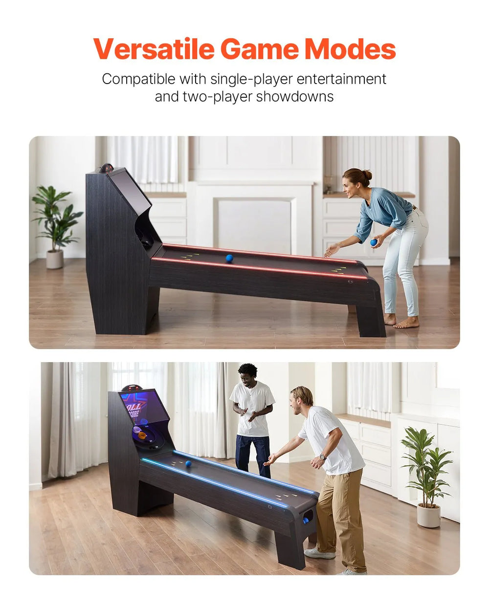 Vevor Roll & Score Skee Ball Arcade Game 9 Ft with LED Scorer and Ligh ...