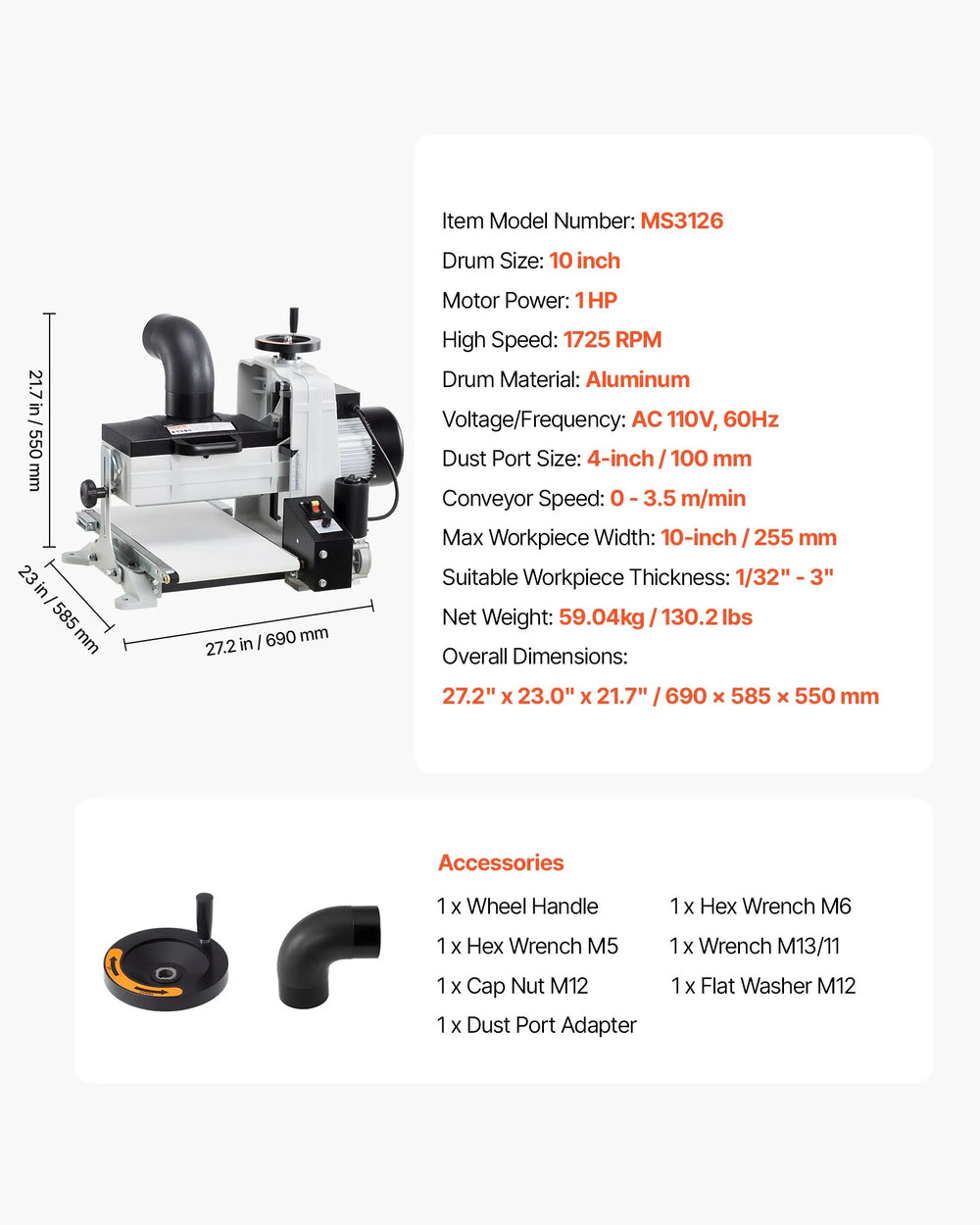 Vevor Benchtop Drum Sander 10" Dual Motor 1 HP 1725 RPM New – FactoryPure