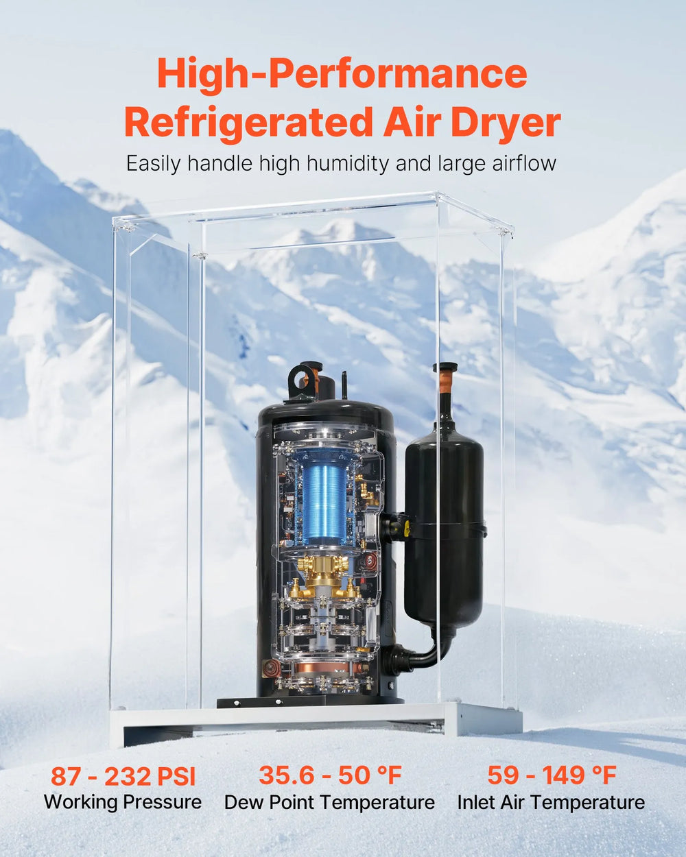 Vevor Compressed Air Dryer Refrigerated 125 CFM Automatic Drainage 110 ...