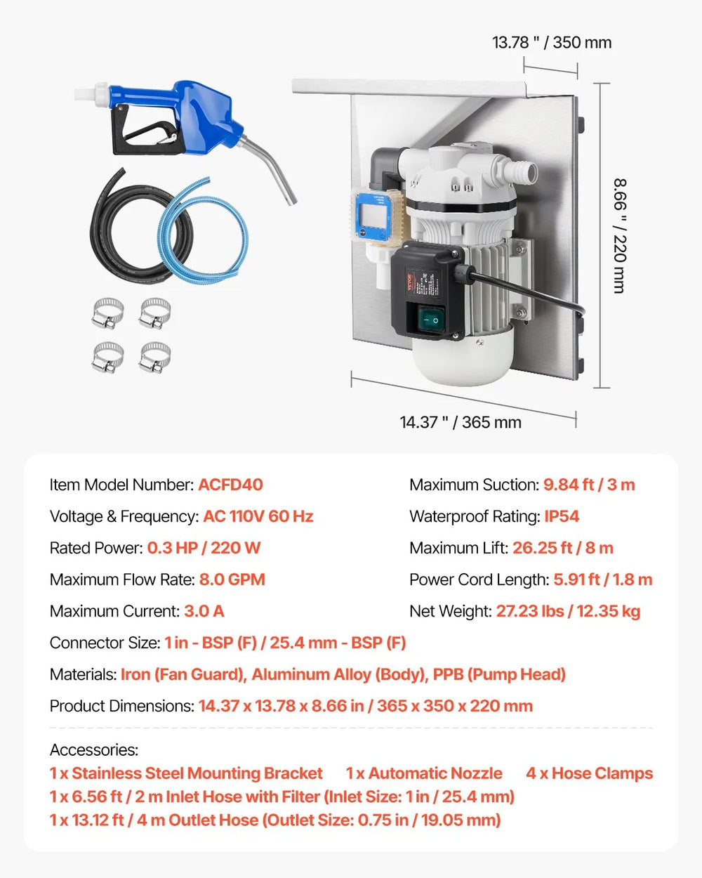 Vevor DEF Transfer Pump Kit 8 GPM for Diesel Exhaust Fluid with Bracke – FactoryPure