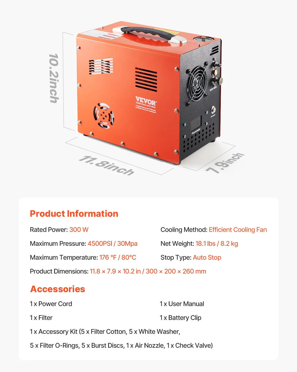 Vevor PCP Air Compressor 4500 PSI with Built-in Converter Auto Stop 30 ...