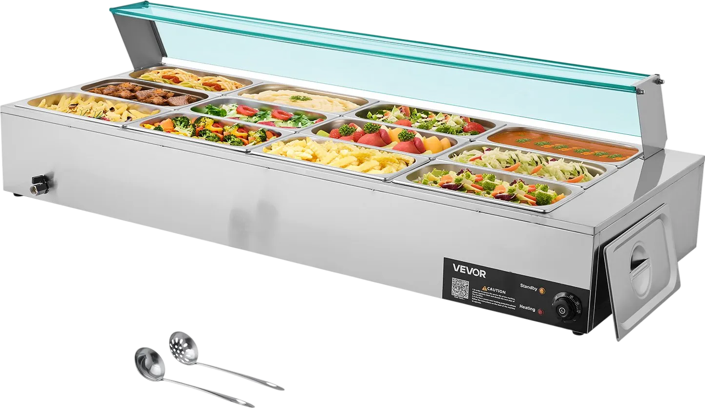 Vevor Food Warmer 12-Pan Electric Steam Table 86-185°F Temp Control 17 ...